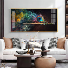 Premium Krishna Flute & Peacock Feather Acrylic Painting - Abstract Mo ...