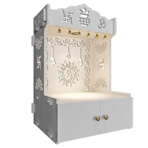 Premium Wall Temple with Inbuilt Focus Light & Spacious Wooden Shelf ...