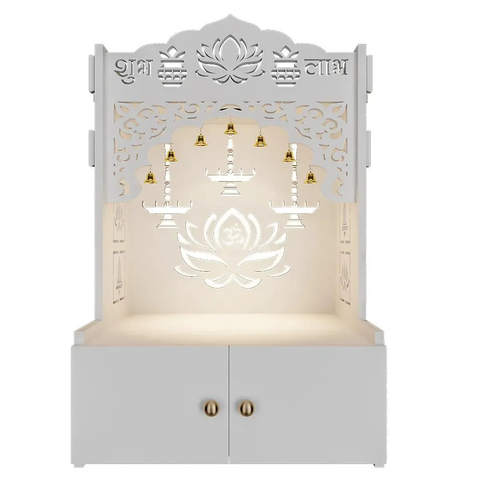 Lotus White Finish Wooden Wall Temple for Home With Inbuilt focus Ligh ...