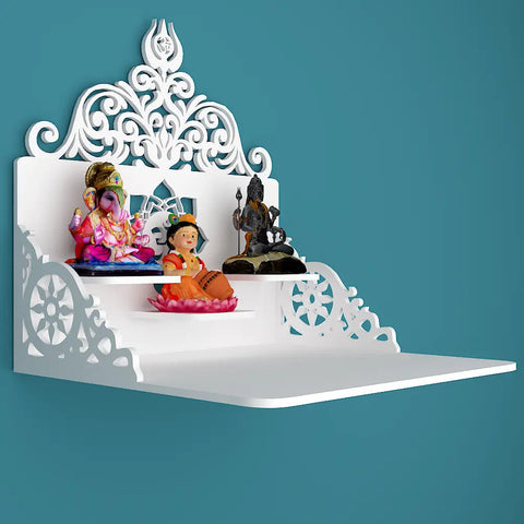 Beautiful Wall Wooden Temple/ Pooja Mandir Design with Shelf, White Co ...