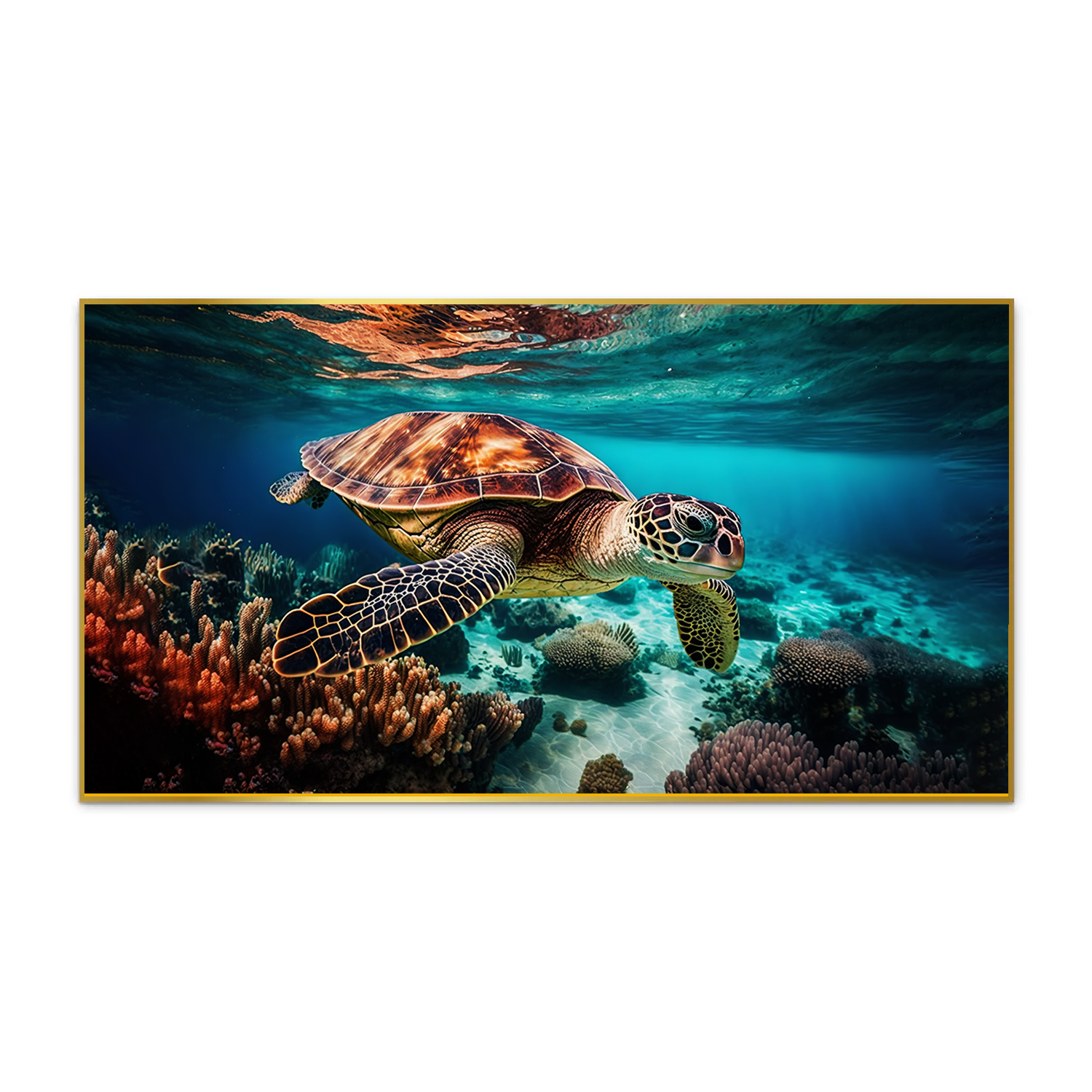 Green Sea Turtle Swimming Canvas Wall Paintings – Decors Mantra