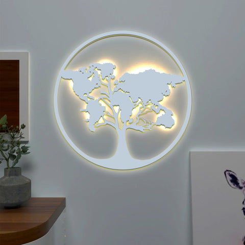 The World Map Tree Backlit Wall Art/ Night Light, Walnut Finish ...