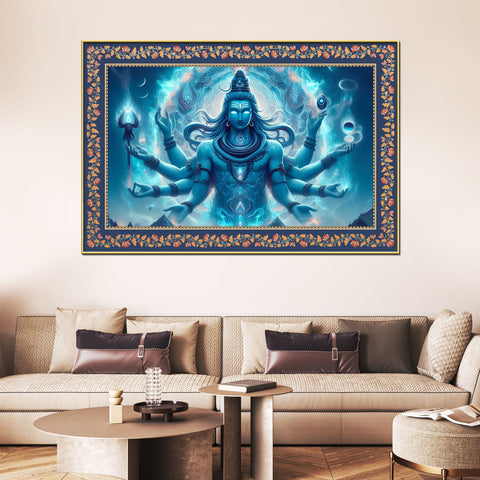 Lord Shiva Rudra Avatar Floral Border Canvas Wall Painting – Decors Mantra
