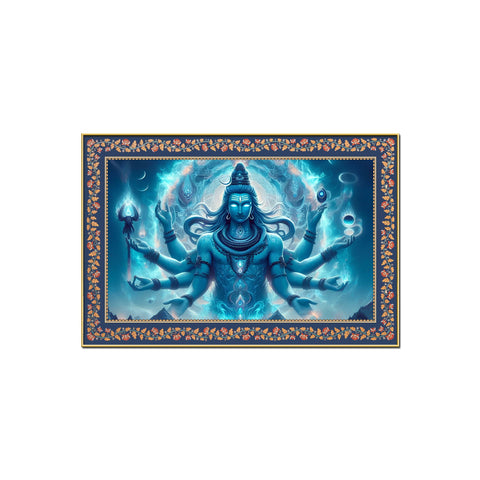 Lord Shiva Rudra Avatar Floral Border Canvas Wall Painting – Decors Mantra